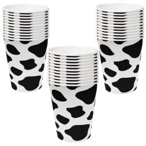 eacitown 30 pcs cow cups cowgirl cups cow print paper cups cow party favors cowgirl baby shower decorations farm birthday party supplies, 9 oz, black/white