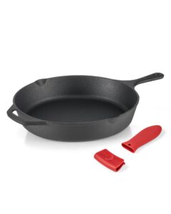 dartmoor pre-seasoned cast iron skillet, 12 in cast iron frying pan with handle, protective covers, & pour spouts, safe grill cookware with non-stick surface, cast iron pan for indoor & outdoor use