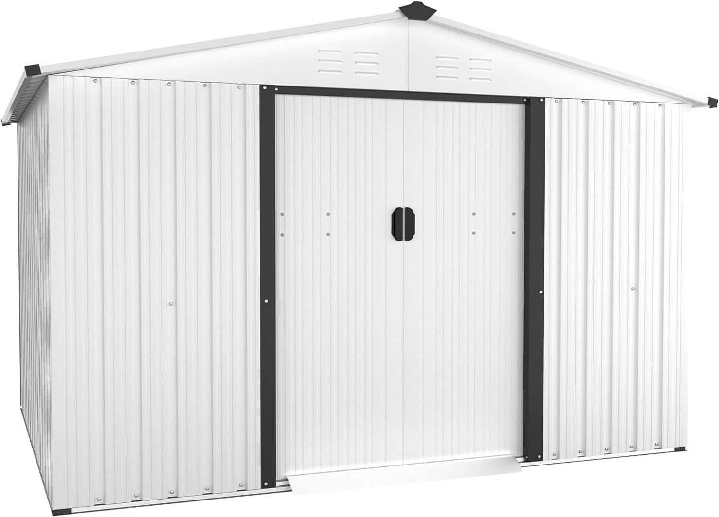 CrownLand Outdoor Vented Backyard Garden Storage Shed 6X8 Feet Tool House with Sliding Door Outdoor Lawn Steel Roof Sheds (White)