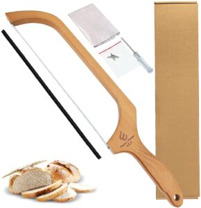 nazmul hassan llc wooden bread bow slicer, knife for homemade bread stainless steer 15.7-inch bread cutter easy grip handle cutter tool with wooden handle for kitchen gift kitchen knife, medium