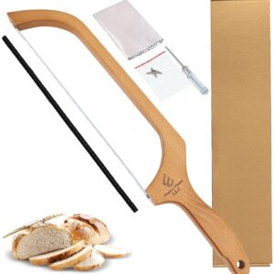 Nazmul Hassan LLC Wooden Bread Bow Slicer, Knife for Homemade Bread Stainless Steer 15.7-inch Bread Cutter Easy Grip Handle Cutter Tool with Wooden Handle for Kitchen Gift Kitchen Knife, Medium