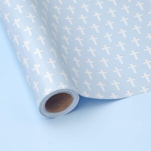 ldgooael mini wrapping paper roll - reversible design (17" x 32.8 feet) - blue cross for birthday, baby shower