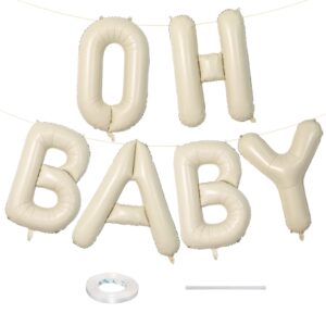 40 inch cream oh baby balloons, beige large letter balloons foil helium balloons, mylar big beige alphabet balloons, cream balloon letters for baby shower gender reveal party decorations