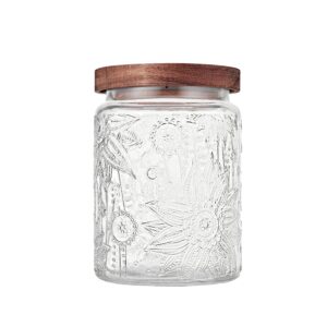 custde vintage glass jar, 23.7oz airtight glass storage jar with wooden lid glass food storage containers for kitchen counter, decorative jar for coffee, tea, sugar, candy jar, cute jar