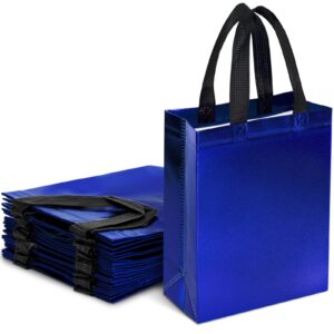 lovestown 16pcs blue shiny gift bags, goodie bags party favor bags glossy tote bags medium size for wedding birthday graduation (8"x 4"x 10")