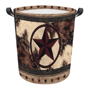 rustic western country texas star cowboy cowgirl round laundry hamper storage basket waterproof coating organizer bin for clothes toys