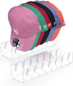 chenyaoai 2 pack hat stand for baseball caps display and organizer, no install acrylic hat holder for 14 baseball caps for bedroom, closet, dresser 2024 new (clear)