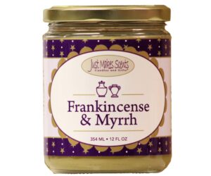 frankincense & myrrh scented blended soy candle, hand poured in the usa by just makes scents (12 oz)