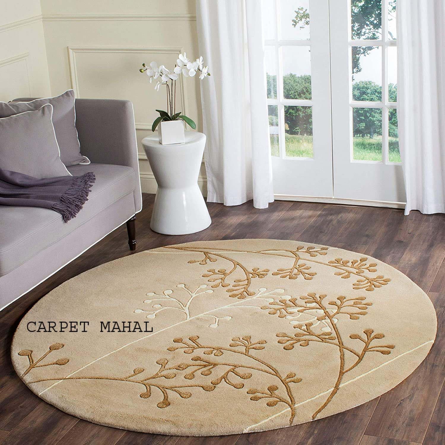 CARPET MAHAL RUGS Carpet Mahal_Export Quality Handmade Woollen Round Carpet for Living Room Bedroom Hall and Modern Area Rug for Home (Design K, 9x9 Feet)