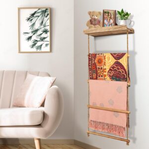 grenfield blanket ladder wooden 5-tier, 2-in-1 towel racks & blanket ladders quilt rack towel holder rack ladder shelves decorative ladder for living room bedroom bathroom home decor