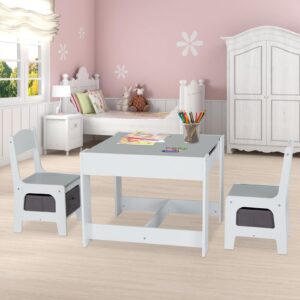 kinfant kids table and chair set, toddler table and chairs set with double side detachable tabletop for preschool playroom kindergarten (gray)