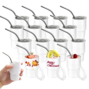 youke ola 16 pack sublimation shot glasses tumblers blanks mini wine tumbler with lid and straw stainless steel tumblers cups bulk for sublimation oven printing, 3oz white