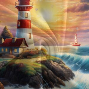 SorEci Coastal Lighthouses Duvet Cover 3D Art Styles Printed Bedding Set Comforter Cover with Zipper Closure for Kids Teens Adults (2 Pillow Shams,1 Duvet Cover) Queen（228x228cm）