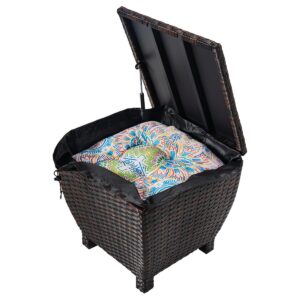 outdoor wicker storage box with cover, 13 gallon pe rattan deck box for outside with waterproof liner, patio storage chest with hinged lid for cushions, pillows, towels, horizontal bin, brown