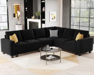 belffin velvet modular l shape sectional sofa couch with chaise reversible corner convertible sectional sofa couch black