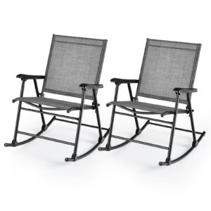 giantex folding rocking chairs set of 2 - high back patio rocking chairs w/armrests and footrests, breathable back rest, portable porch rockers for camping, garden, yard, lawn, max load 330 lbs