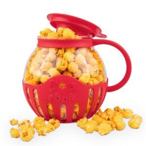 wurjeeik glass microwave popcorn popper with 3-in-1 multifunctional high temperature resistant glass popcorn jar silicone lid for family party red 1 pack