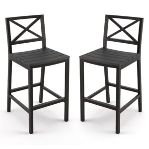 cozyman outdoor bar stools set of 2, 26 inch all weather hdps patio counter height barstools with back & footrest, aluminum bar stool chairs for hot tub, balcony, yard, indoor or outdoor use, black