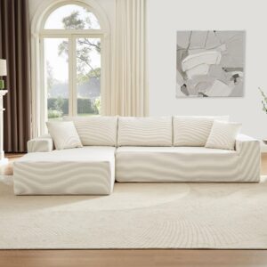 deinppa modern minimalist style modular sofa couch with pillows and back support, deep sectional sofa furniture set, 4-seater corduroy l-shaped sofa-beige (left facing chaise)