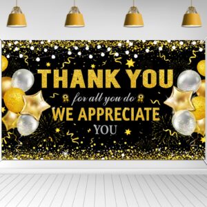 howaf thank you for all you do banner, employee appreciation banner for staff teachers doctors appreciation party decoration, we appreciate you backdrop banner,black and gold, 72.8" x 43.3"