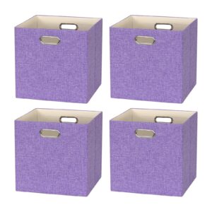 binwhiz set of 4 collapsible linen storage cubes - 13x13x13 inches fabric bins for kallax shelves, cabinet, bookcase, closet - versatile home organizer boxes for decor and laundry (purple)