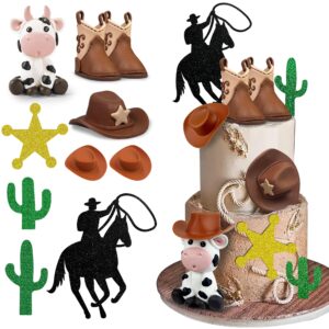 cowboy cake decorations cowboy hat and boot cake toppers cow cake topper for western cowboy cowgirl theme party birthday baby shower party supplies (cowboy)