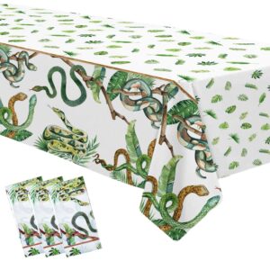 xenorik snake party tablecloth decorations - disposable reptile theme snake birthday party supplies table cover, jungle swamp camping wilderness snake theme party table cloth - 3 pack (54in x 108in)