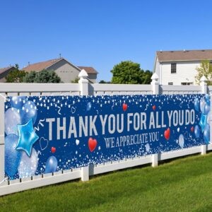 howaf thank you for all you do fence banner party decorations, employee appreciation yard sign banner for staff teachers doctors appreciation party, we appreciate you yard banner, blue silver