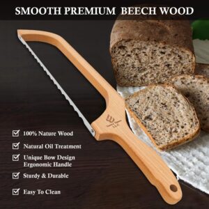 Nazmul Hassan LLC Wooden Bread Bow Slicer, Knife for Homemade Bread Stainless Steer 15.7-inch Bread Cutter Easy Grip Handle Cutter Tool with Wooden Handle for Kitchen Gift Kitchen Knife, Medium