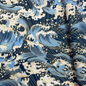 cotton fabric by the yard, 0.55 yard 58 inch wide precut, 100% cotton, bronzing design floral print fabrics for sewing quilting crafting (08- design, blue)