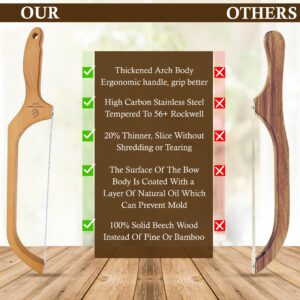 Nazmul Hassan LLC Wooden Bread Bow Slicer, Knife for Homemade Bread Stainless Steer 15.7-inch Bread Cutter Easy Grip Handle Cutter Tool with Wooden Handle for Kitchen Gift Kitchen Knife, Medium