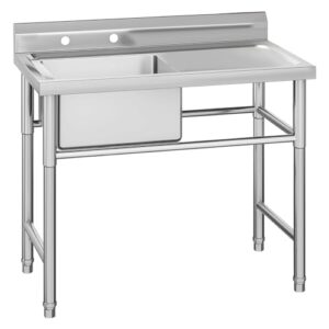 gaomon stainless steel sink, commercial kitchen prep & utility sink free standing single bowl with drainboard for restaurant laundry garage bar workshop (1 sink/w drainboard, 39"l x 23.6"w x 37"h)