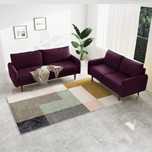 silkir mid-century modern small spaces comfy velvet living room,office,and apartment,loveseat couch sofas, 58 & 70 inch, eggplant