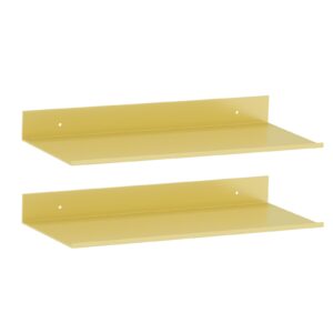 wisfame gold floating shelves,16" metal display wall shelf, bathroom shelf set of 2, wall mounted shelves for books,decor,frames & trophy display