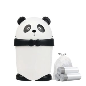 aiabaleaft cute cartoon panda wastebasket with swing lid black and white plastic trash can for bathrooms,kitchens,offices,waste basket for dressing table (white)