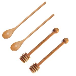 2pcs honey dipper stick, 2pcs long handle honey spoon, wooden honey dipper stick for honey jar, wooden spoons stirrer cocktail mixing spoons for home kitchen