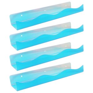 4 pack 15 inch iridescent acrylic floating shelves wall mounted kids bookshelf toy storage wall shelf nail polish holder perfume display wall shelves for bedroom,living room,bathroom (wavy lines)