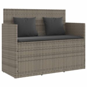 vidaxl patio loveseat bench - gray poly rattan outdoor furniture with cushion storage & washable covers, weather-resistant, powder-coated steel frame - 47.2"x19.7"x35.6"