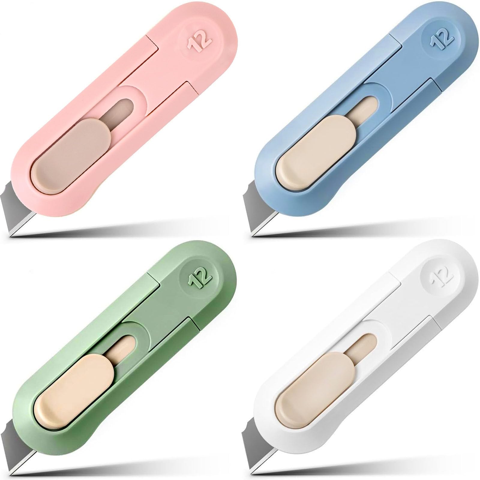 4 Pcs Box Cutter, Box Cutter Retractable, Retractable Box Opener, Package Opener, Easy Slide Retractable Cute Box Cutter for opening daily express boxes, envelopes, packages, paper tapes and more