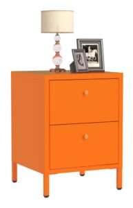 aiasuit night stand orange nightstand drawer end tables dresser for bedroom, bed side table drawer tea table 2 tiers locker coffee table metal size: 23.62" h x 15.75" w x 14.17" d