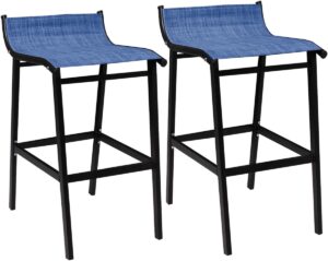 sundale outdoor patio metal bar stools set of 2, low back counter height tall chairs, high top armless pub seat barstools for outside porch yard deck balcony, modern blue