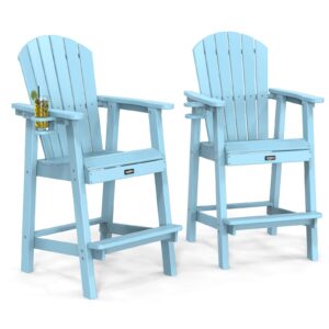 vingli tall adirondack chairs set of 2 hdpe adirondack bar stools with cup holders, poly deck chairs outdoor bar stools, 350lbs capacity (blue, 2 pcs)