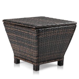 outdoor small deck box with lid, outdoor wicker side table with storage, wicker storage box patio rattan end table small resin square container coffee table outdoor side table patio storage box