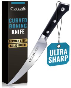 cutluxe curved boning knife – 6" boning knife for meat cutting, fillet knife – high carbon german steel, full tang & ergonomic handle design – artisan series