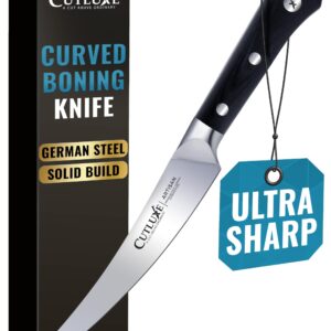 Cutluxe Curved Boning Knife – 6" Boning Knife for Meat Cutting, Fillet Knife – High Carbon German Steel, Full Tang & Ergonomic Handle Design – Artisan Series