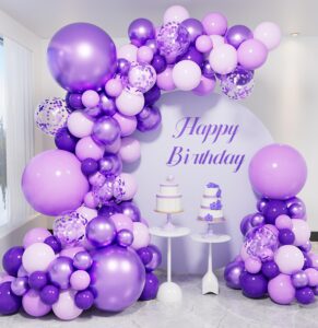 purple balloons garland arch kit,132pcs lavender lilac balloons different sizes 18/12/10/5 inch,pastel purple balloons for graduation birthday baby shower wedding party