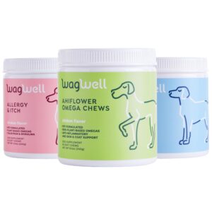 wagwell ahiflower omega oil dog chews, allergy and itch chews & mobility chews bundle - skin, coat, hip and joint supplement for dogs - itch relief and digestive health