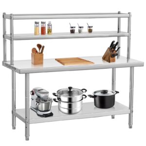 garvee stainless steel table with overshelves, 36" x 24" commercial work table with 36" x 12" shelf, metal kitchen prep table & shelving combo