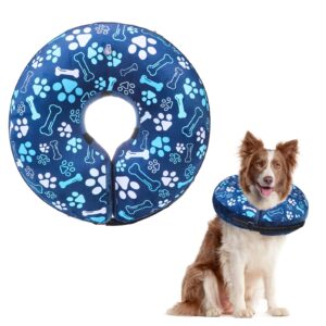 scenereal dog cone alternative after surgery donut collar, soft pet recovery pillow collar for medium large dogs, inflatable adjustable neck collars to prevent licking, bone and paw print e-collars