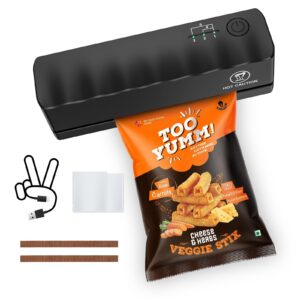 upgraded mini bag sealer，4000mah rechargeable handheld mini heat sealer with 4.7" heating strip & 5 adjustable gears-quick heat bag resealer for chip bag, snack bag, plastic bag - keep food fresh